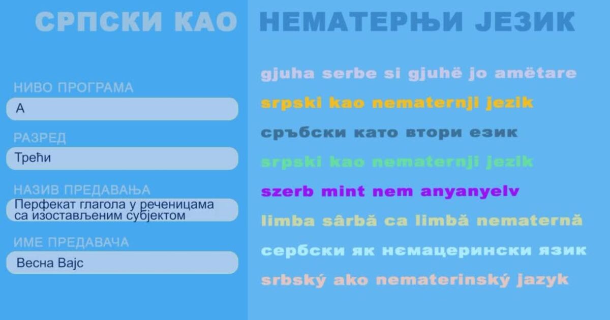 OŠ3 – Srpski kao nematernji jezik, 13. čas: Perfekat glagola u ...